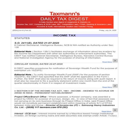 Taxmann's Daily Tax Digest | 24th July 2020 | PDF