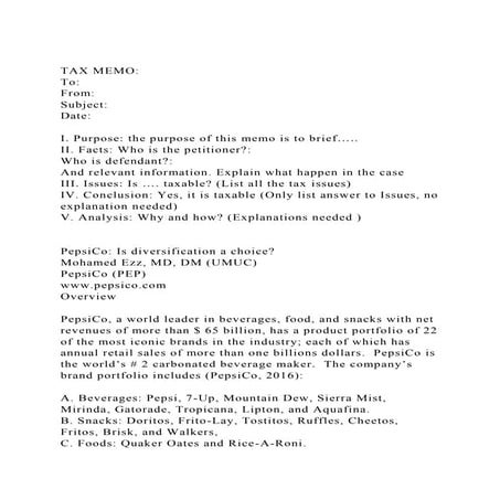 TAX MEMOTo FromSubjectDateI. Purpose the purpose.docx