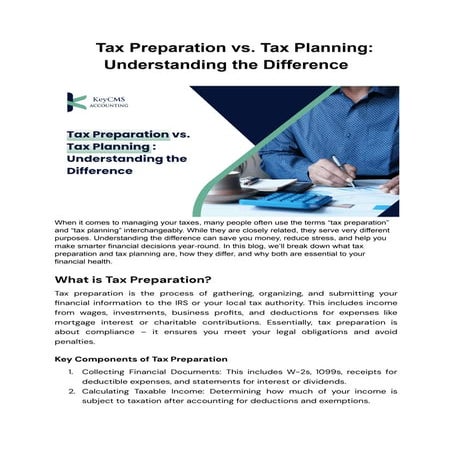 Tax Preparation vs Tax Planning: Key Differences | PDF