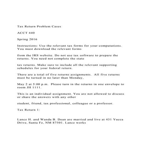 Tax Return Problem Cases ACCT 440 Spring 2016 Inst.docx