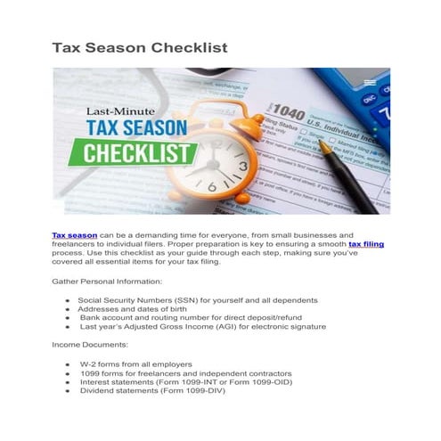 Tax Season Checklist: Your Must-Do List 2024 | PPTX