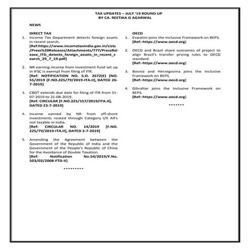 Indian Tax Updates- July '19 | PDF