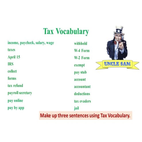 Tax Vocabulary for ASL 2 | PDF