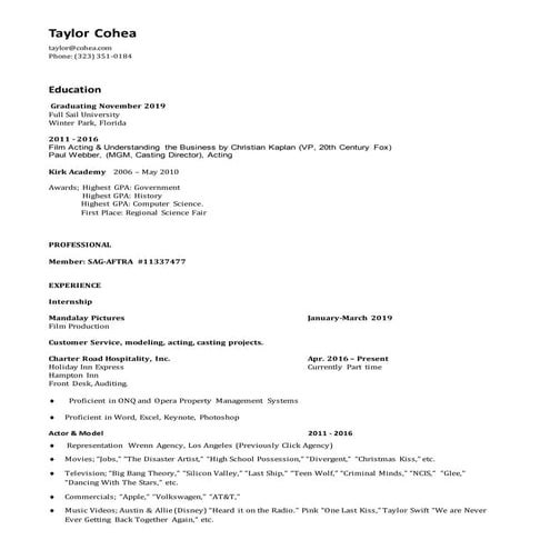 Taylor cohea resume | PDF