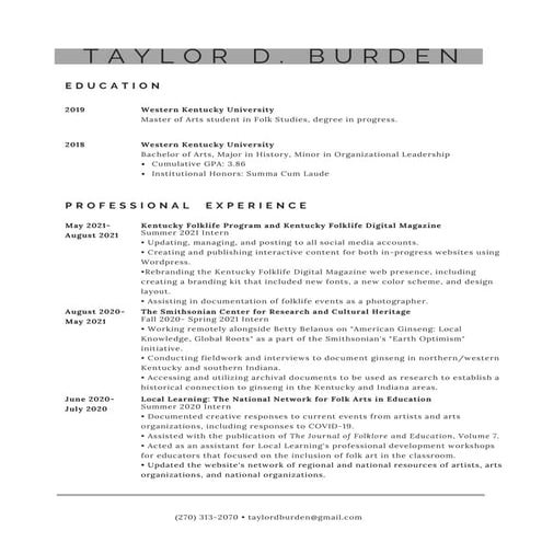 Taylor Dooley Burden Resume | PDF