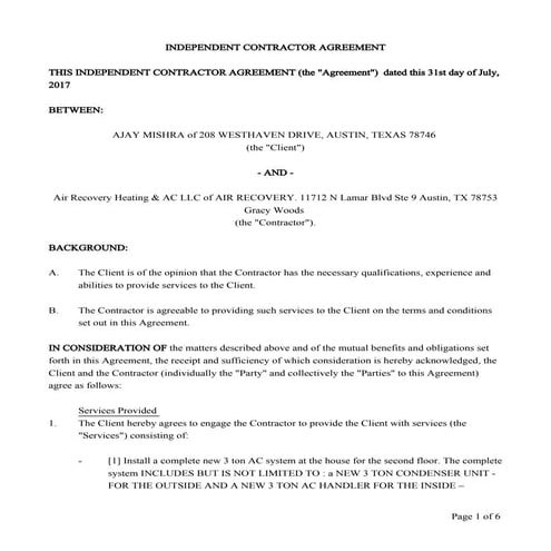 Taylor AND MISHRA contract air recovery heating and ac llc - and ajay ...