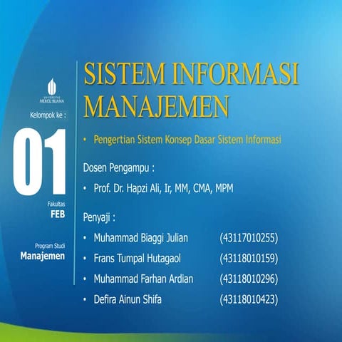 Tugas Besar 1 Sistem Informasi Manajemen Kelompok 1 | PPT