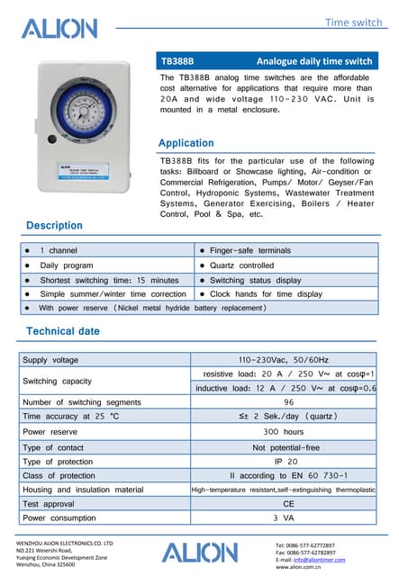 TB388 analog daily time switch | PDF | Home Appliances | Home & Garden