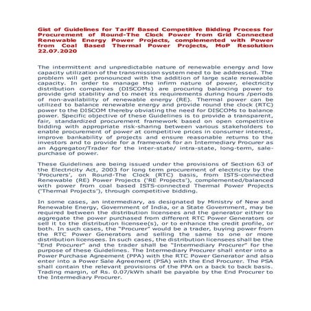 Power procurement through TBCB for Bundle Generation | DOCX