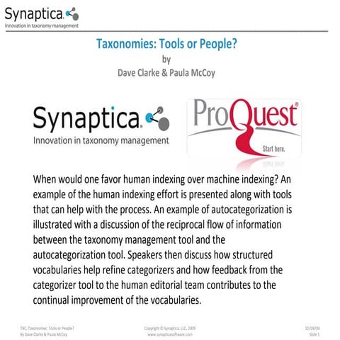 Synaptica Proquest Talk Taxonomy Boot Camp 2009 | PPT