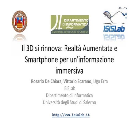 Realtà Aumentata-Università Salerno a TBIZ2011 | PDF | Technology & Computing