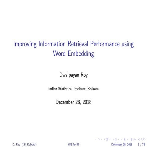Improving Information Retrieval Performance using Word Embedding | PPT
