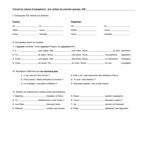 TC - Les verbes du premier groupe - francais free lesson- lección de ...