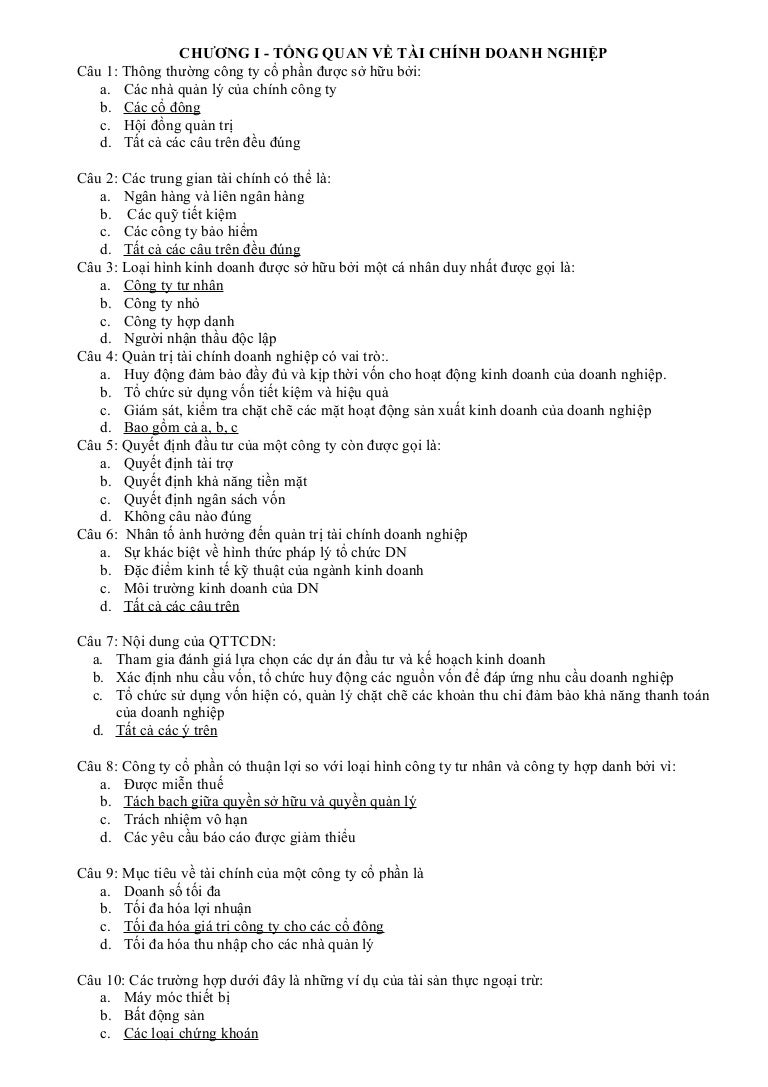 Tài chính doanh nghiệp(đáp án)