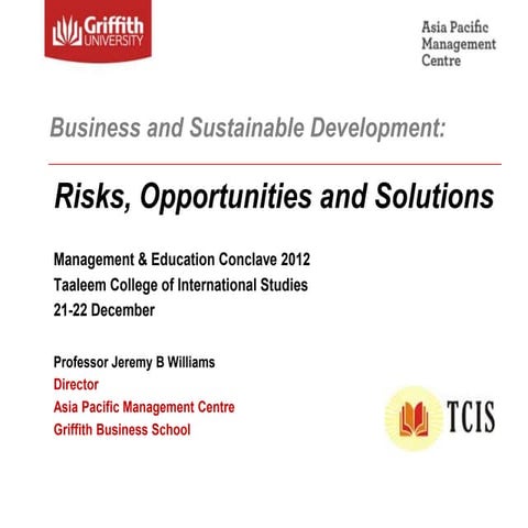 Business & Sustainable Development: Risks, Opportunities, and Solutions ...
