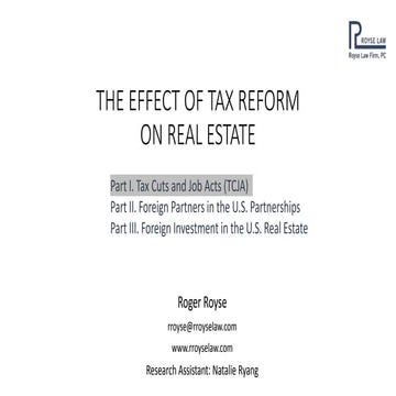 The Effect of Tax Reform on Real Estate: Tax Cuts and Jobs Acts (TCJA ...