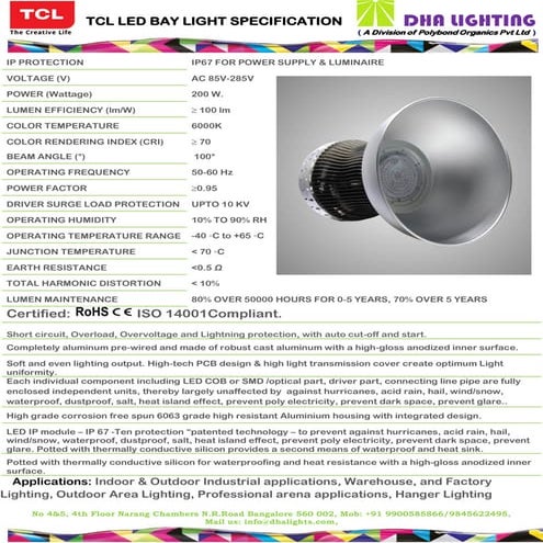 TCL LED BAY Lights from DHA Lighting | PDF
