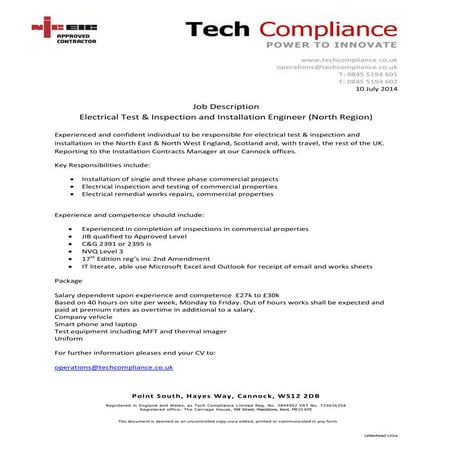 Tcl test & inspection and installation job description | PDF