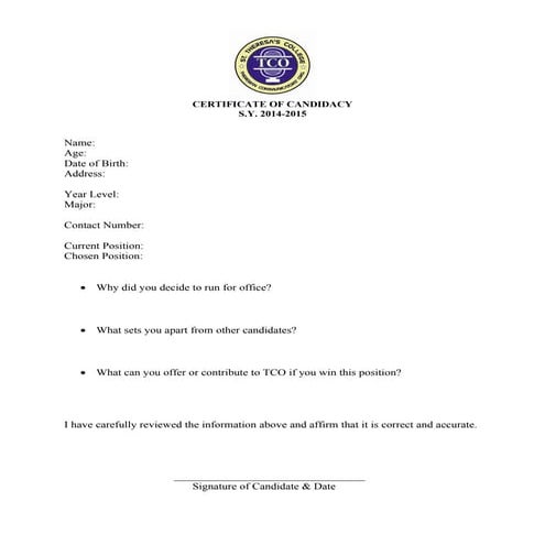 TCO Certificate of Candidacy | PDF