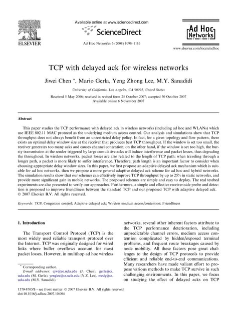 Tcp With Delayed Ack For Wireless Networks Pdf