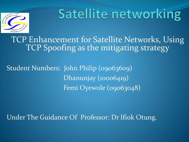 Tcp Enhancements For Satellite Networks Using Tcp Spoofing Ppt 8505