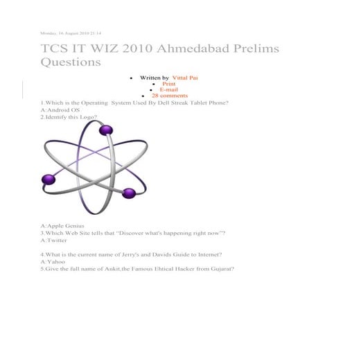 Tcs it quiz ahmedabad prelims | DOCX