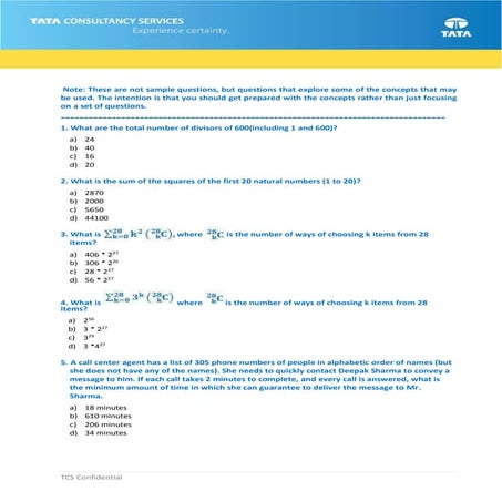 TCS - sample questions | PDF