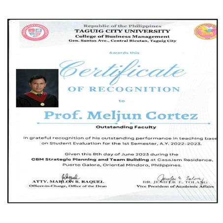 TCU CBM 2023 Recognition Outstanding Faculty AY 1st 2022-2023 | PDF