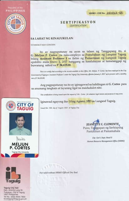 BIR ITR 2316 FORM - MELJUN CORTES | PDF