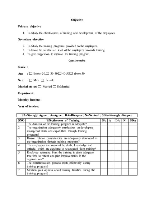 Training & development Questionnaire | PDF