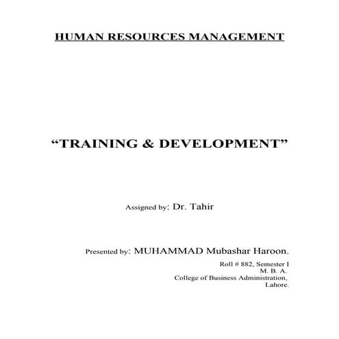 Tandd Training And Development Assignment By Mmh Doc