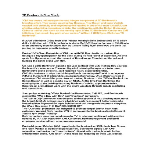 Td Banknorth Case Study | DOC | Business Banking & Finance | Business