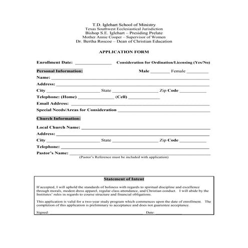 TDIM School of Ministry Application Forms | PDF