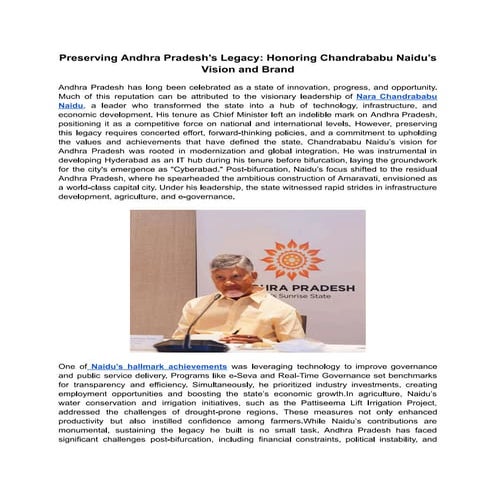 Preserving Andhra Pradesh’s Legacy: Honoring Chandrababu Naidu’s Vision and Brand | PDF