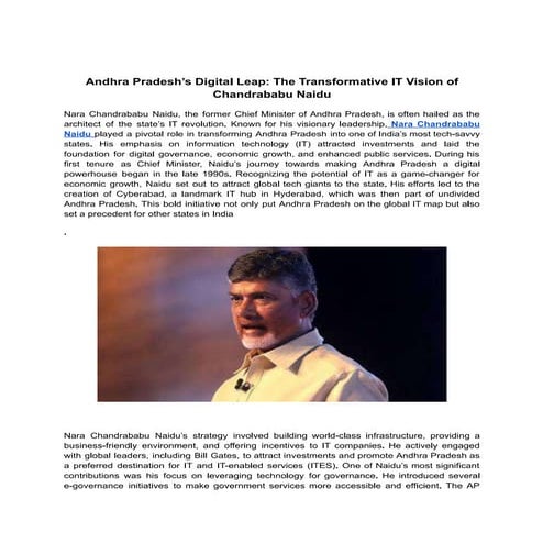 Andhra Pradesh’s Digital Leap: The Transformative IT Vision of Chandrababu Naidu | PDF