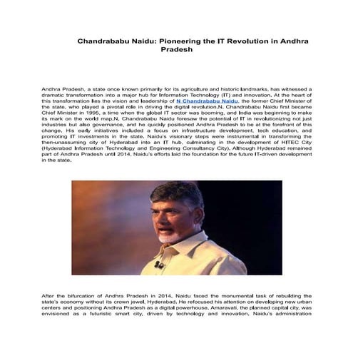 Chandrababu Naidu: Pioneering the IT Revolution in Andhra Pradesh | PDF