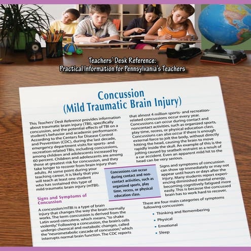 PA Dept of Education and BrainSTEPS: Concussion Teacher's Desk ...