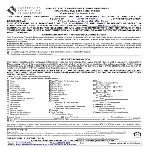 Tds real estate transfer disclosure statement - 1112 | PDF