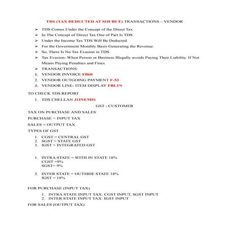 TDS AND GST SAP FICO CONFIGURATIONA AND MEANING | DOCX