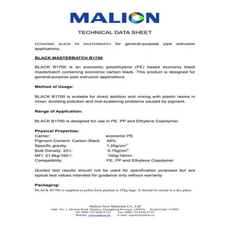 MASTERBATCH NEGRO B1700 TDS | PDF