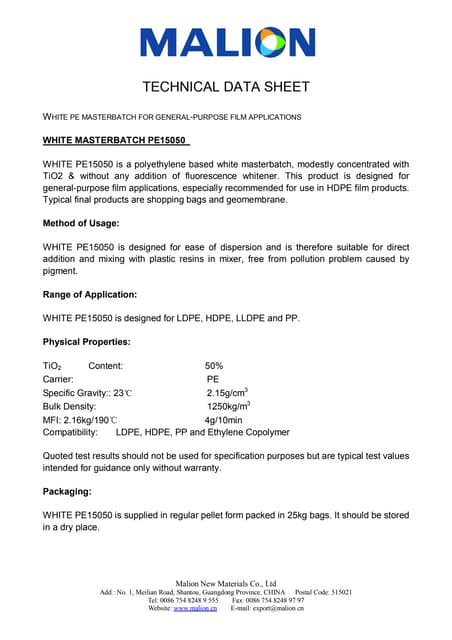 MASTERBATCH NEGRO B1600 TDS | PDF