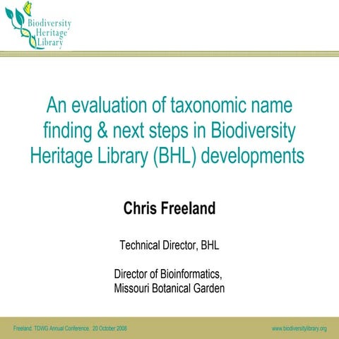 An evaluation of taxonomic name finding & next steps in Biodiversity ...