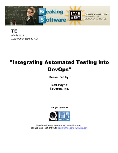 Integrating Automated Testing Into Devops Pdf