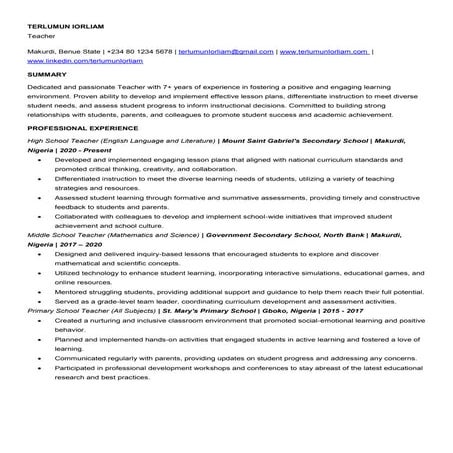 Teacher - Fully Editable ATS Resume Template.docx