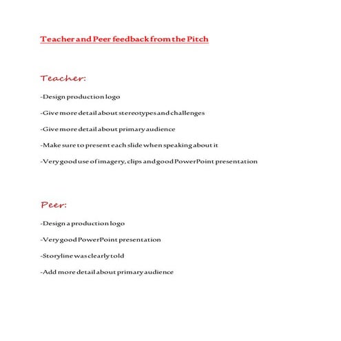 Teacher and peer feedback from the pitch | DOCX