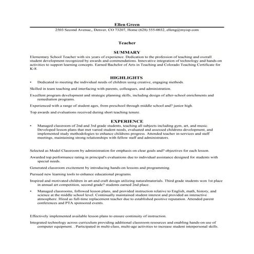 Teacher cv template | DOC