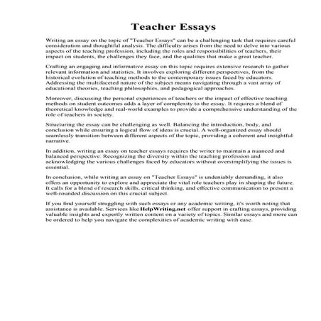 Teacher Essays. My Teacher Essay Essay on My Teacher for Students and ...