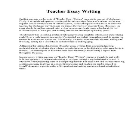 Teacher Essay Writing | PDF | Homework and Study | Education