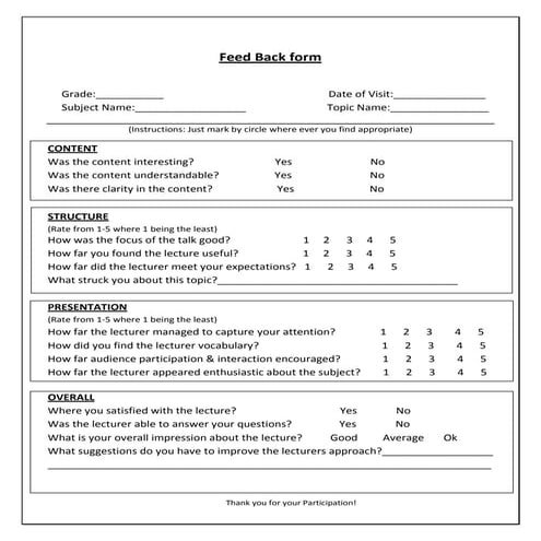 Teacher feedback form | DOCX