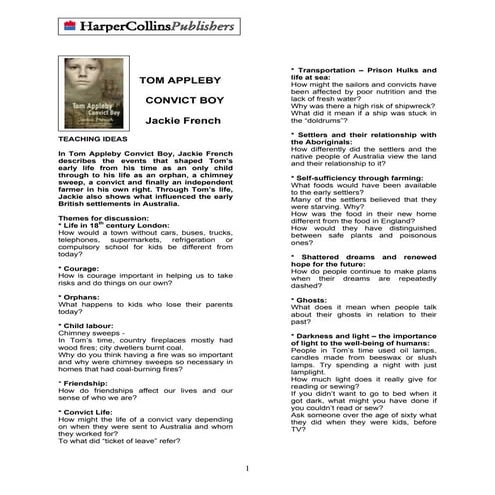 Teacher guide - Tom Appleby Convict Boy | PDF